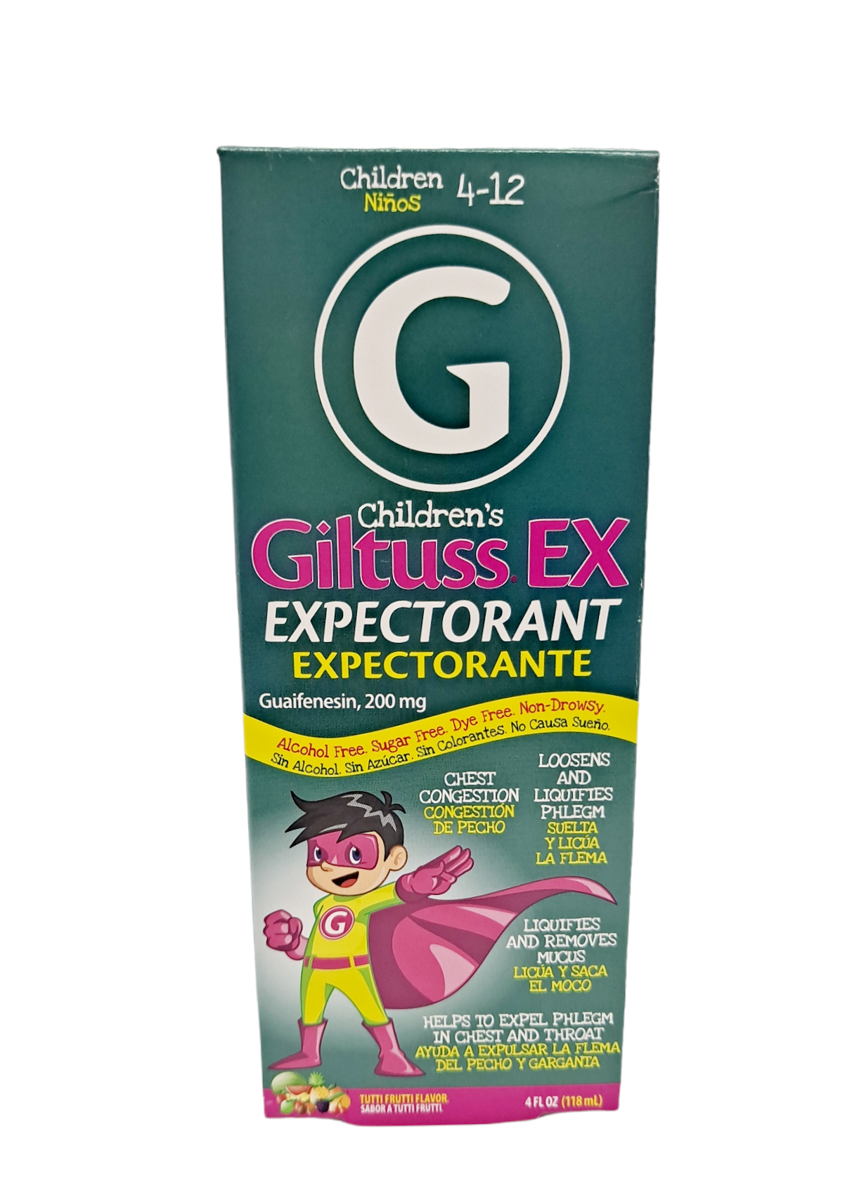 Children 4-12 Giltuss EX Expectorant | 4 FL Oz | Tutti Fruti Flavor ...