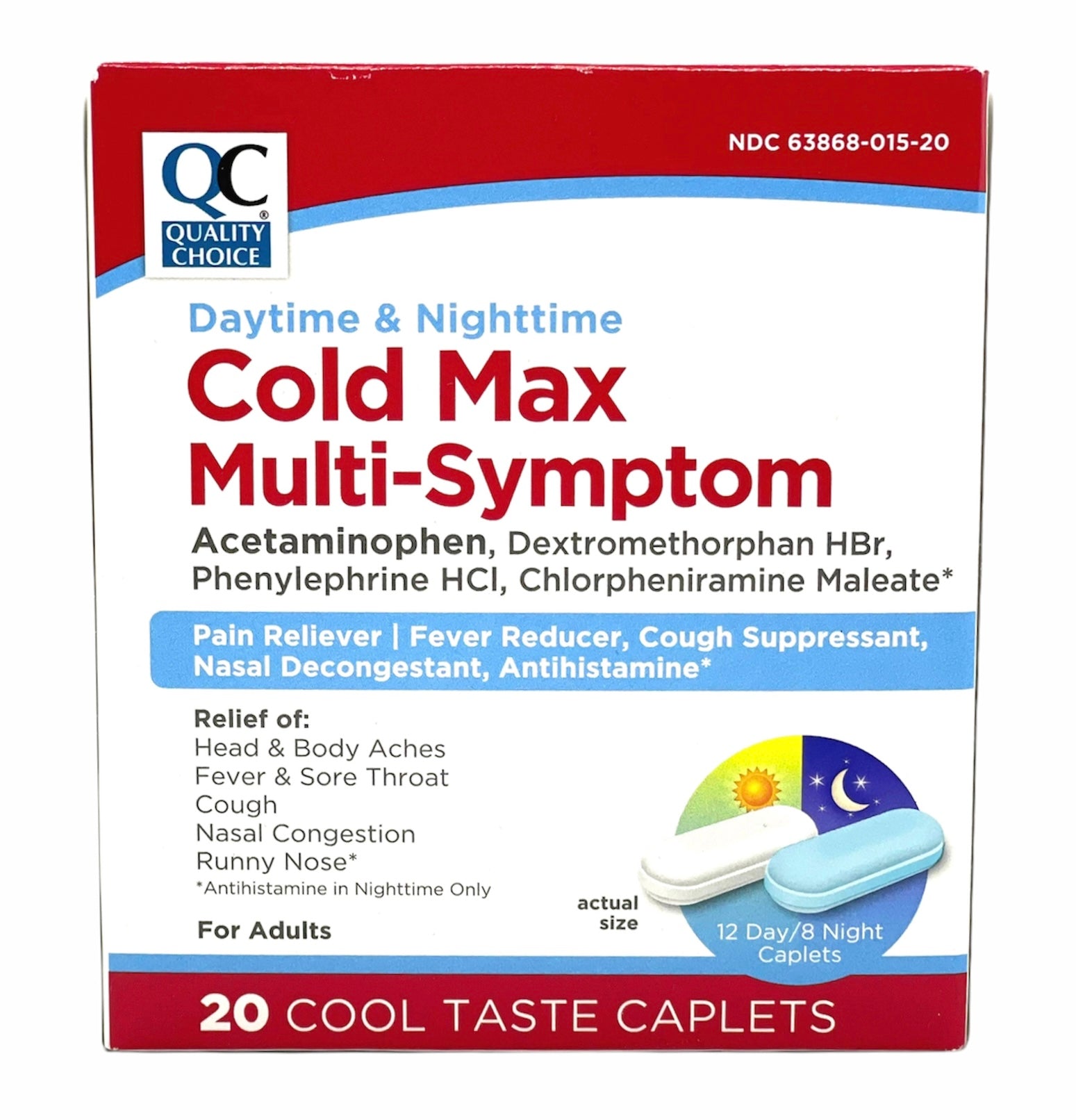 Cold Max Multi-Symptom | Daytime & Nighttime | 20 Cool Taste Caplets ...