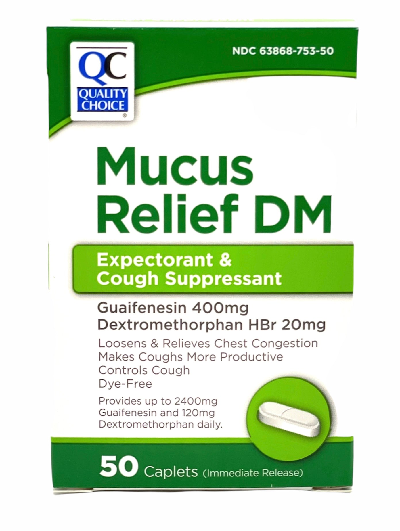 Mucus Relief DM | Expectorant & Cough Suppressant | 50 Caplets – First ...